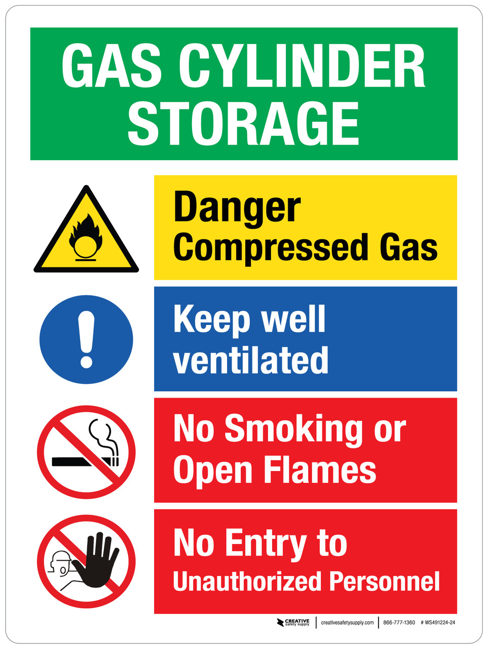 Gas Cylinder Storage - Hazards Portrait - Wall Sign