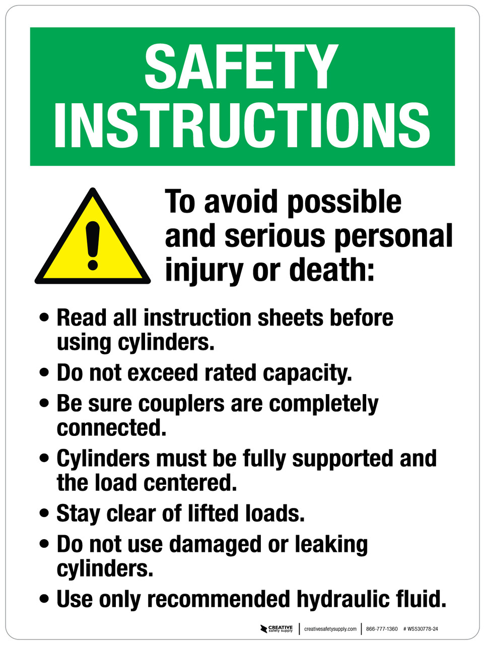 Safety Instructions: Handling Cylinders Portrait - Wall Sign | Creative ...