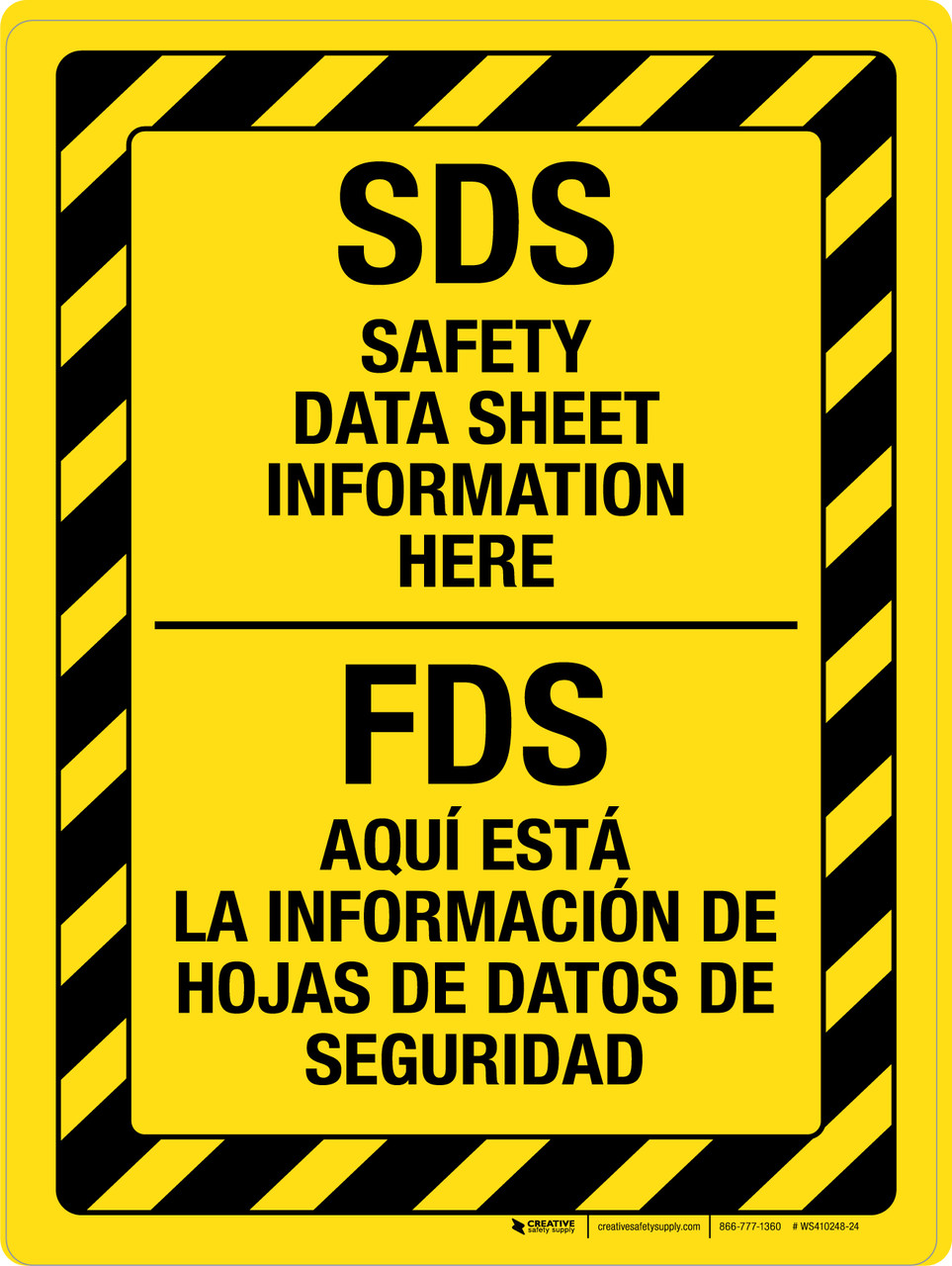 SDS Safety Data Sheet Information Here Bilingual Portrait - Wall Sign