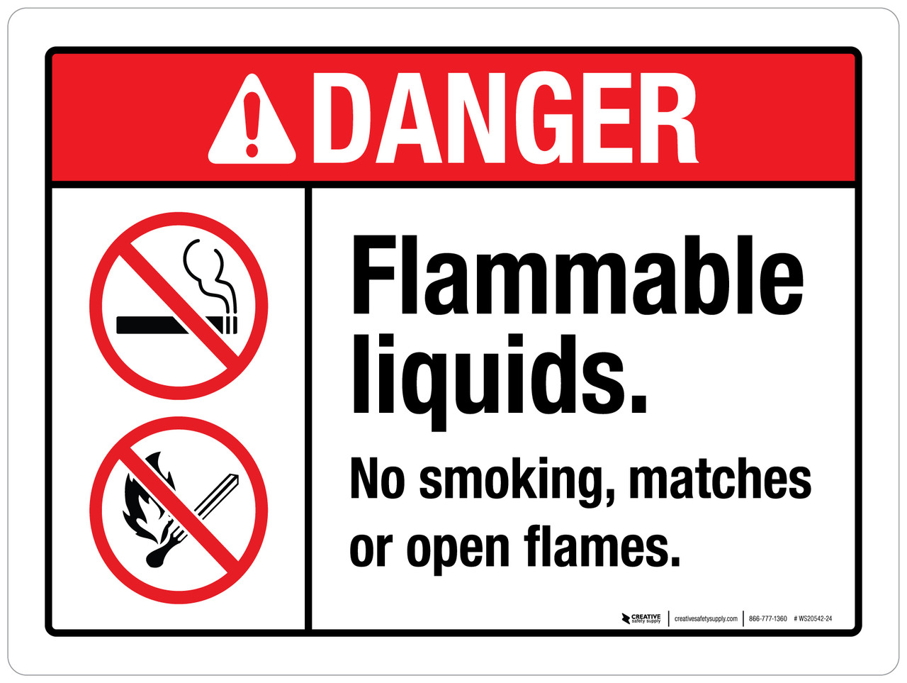 Danger: Flammable Liquids No Smoking Matches Or Open Flames ANSI ...