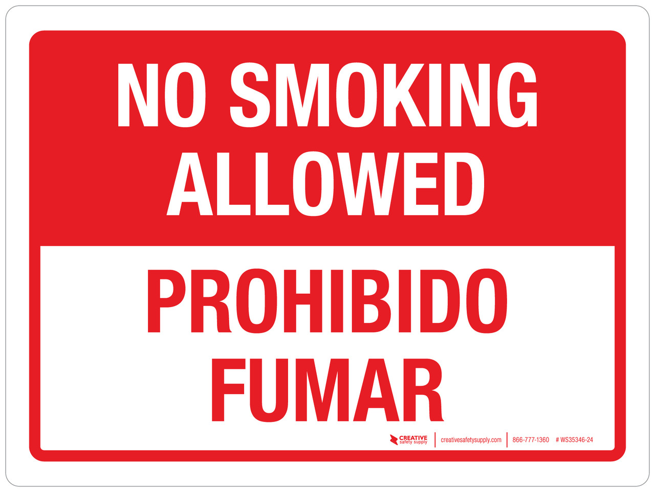 No Smoking Allowed (Prohibido Fumar) Bilingual Landscape - Wall Sign ...
