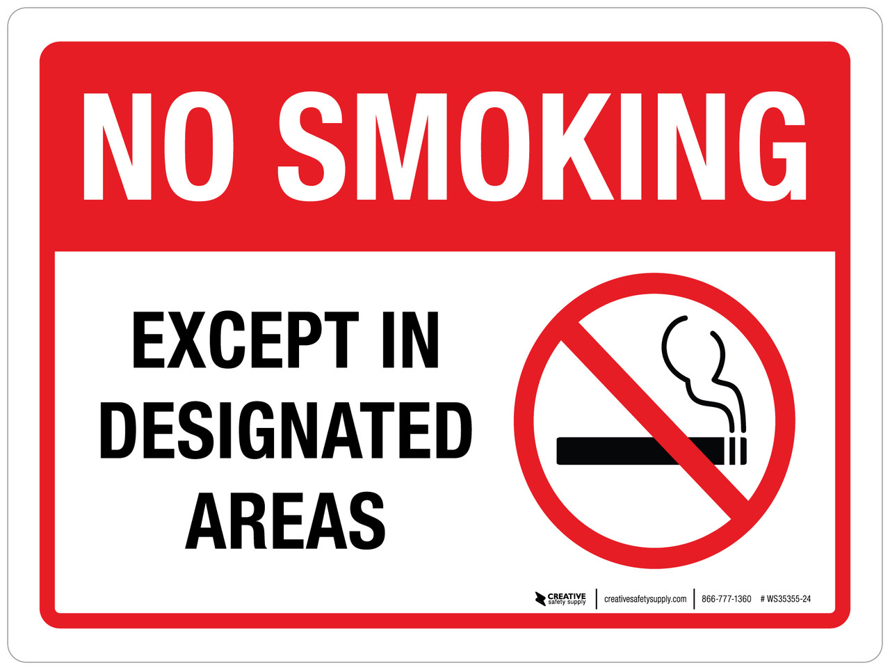 No Smoking: Except In Designated Areas with Icon Landscape - Wall Sign ...