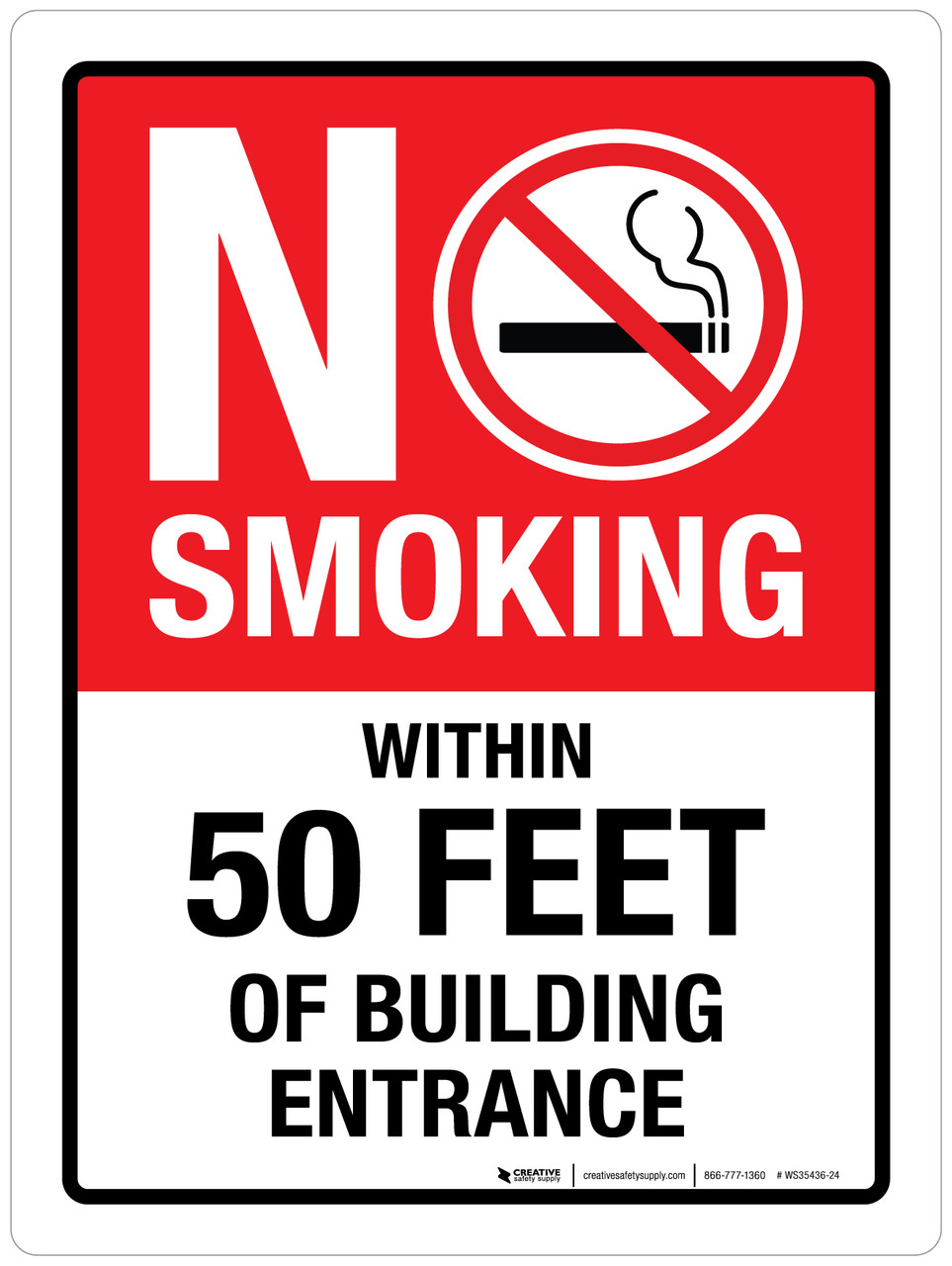 No Smoking Within 50 Feet Of Building Entrance Portrait - Wall Sign