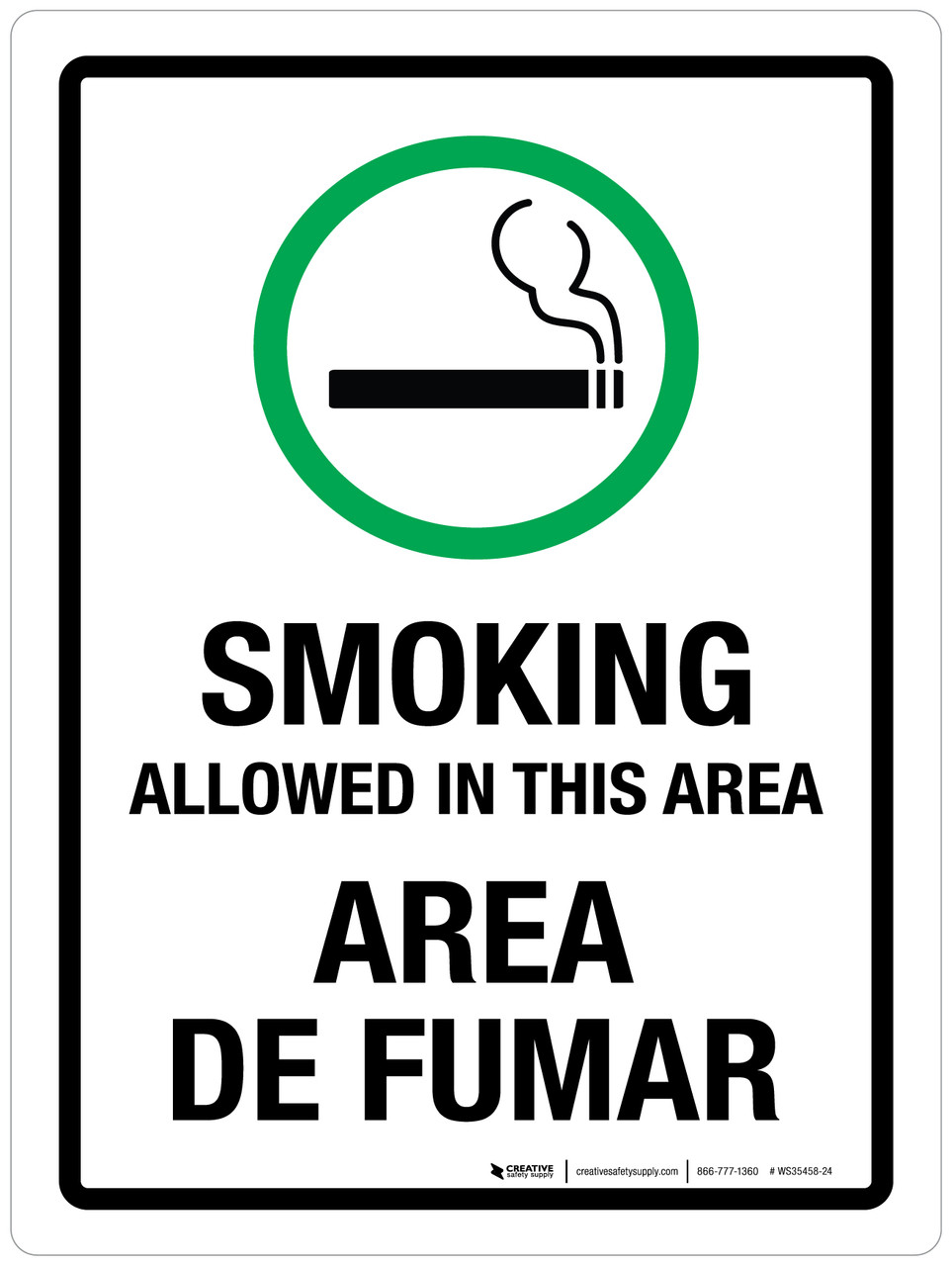 Smoking Allowed In This Area (Area De Fumar) Bilingual Portrait - Wall ...
