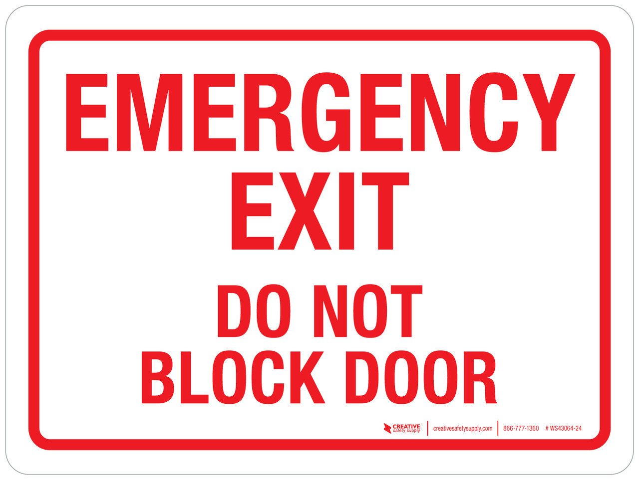 Emergency Exit - Do Not Block Door Red Landscape - Wall Sign