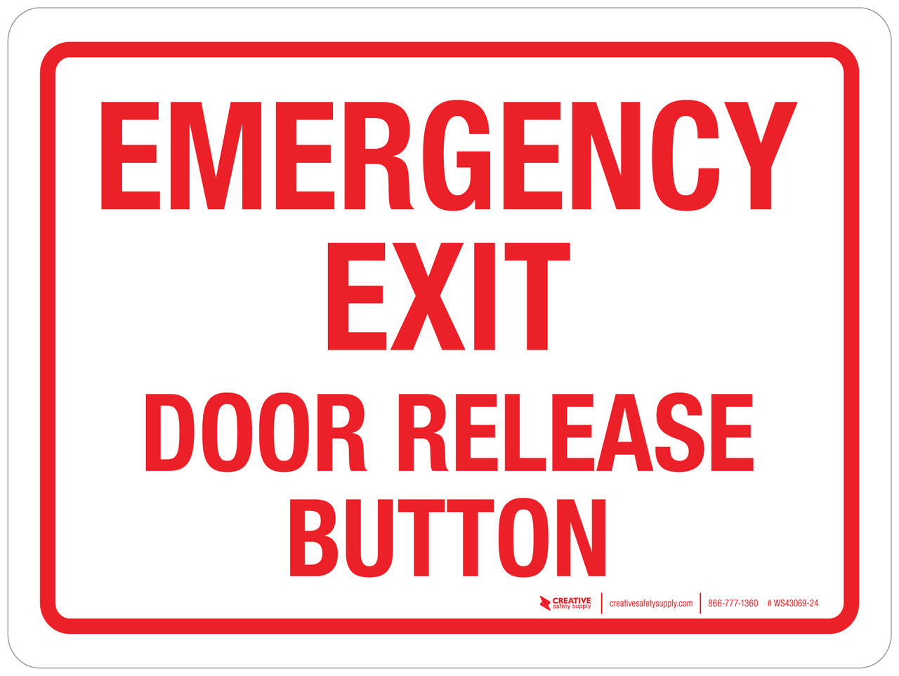 Emergency Exit - Door Release Button Red Landscape - Wall Sign ...