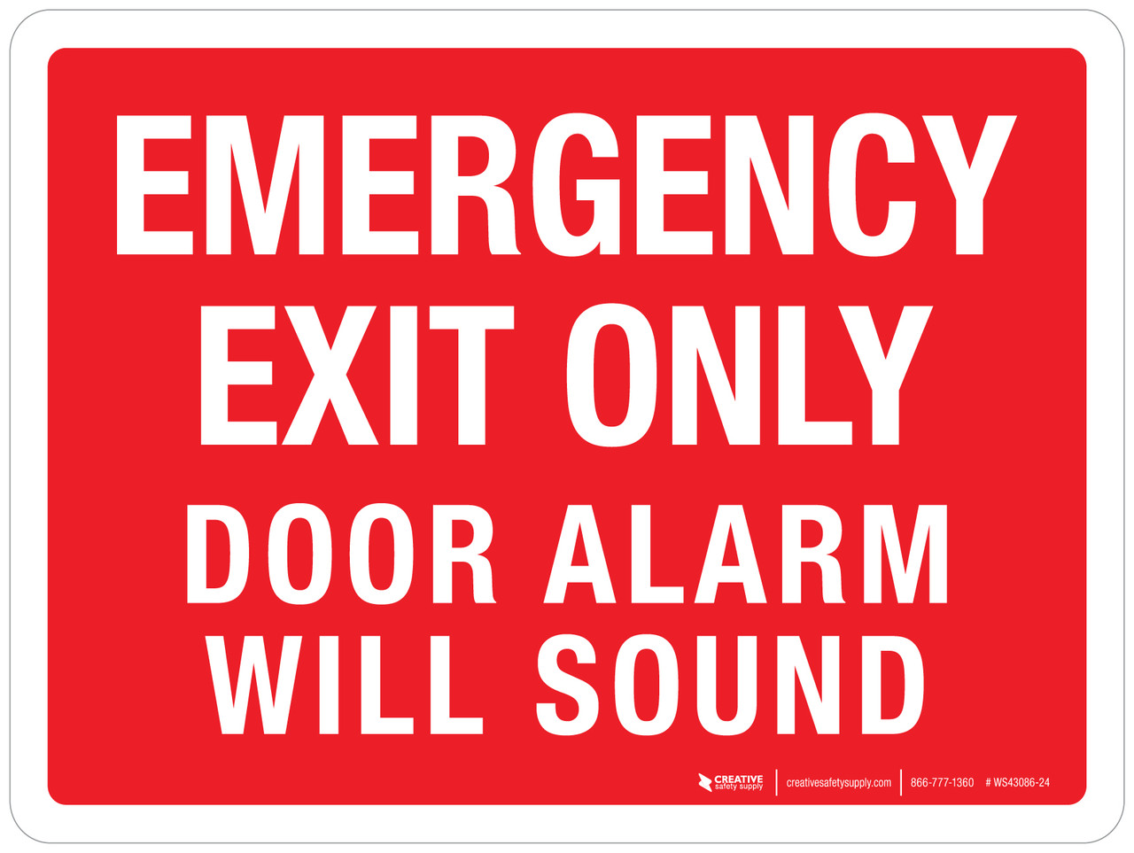 Emergency Exit Only - Door Alarm Will Sound Landscape - Wall Sign ...