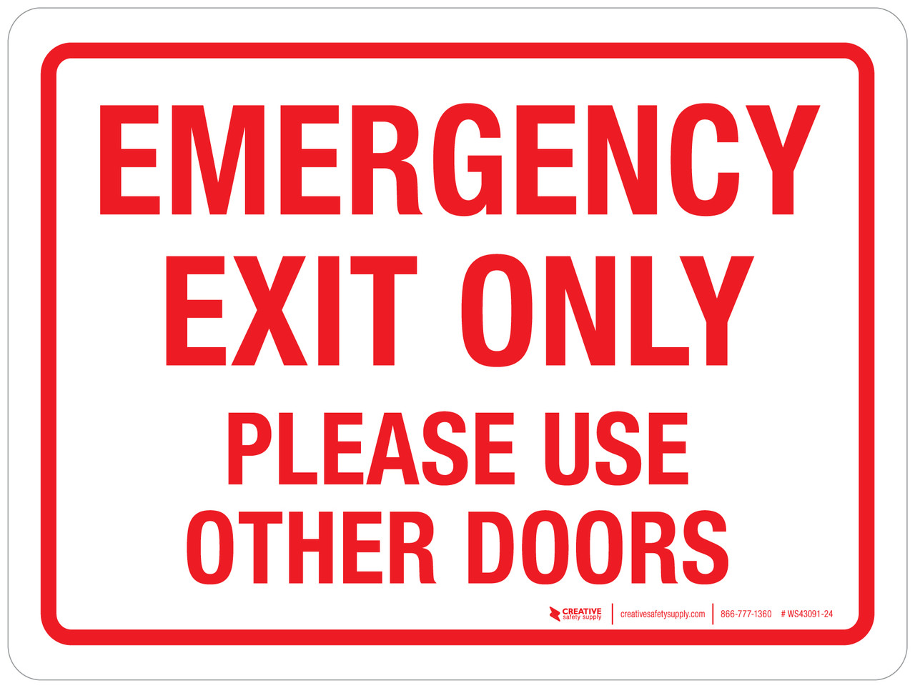 Emergency Exit Only - Please Use Other Doors Red Landscape - Wall Sign