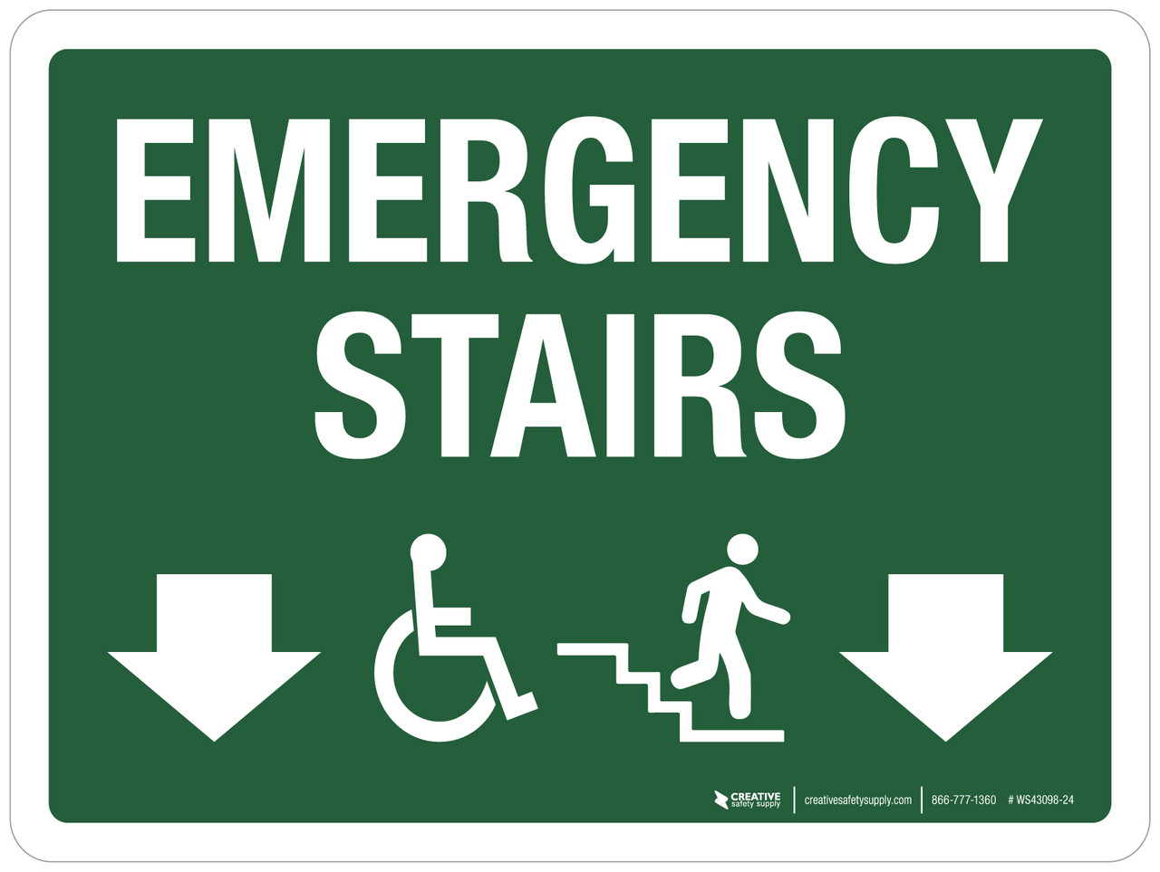 Emergency Stairs Down Arrows Down (ADA) Landscape - Wall Sign ...