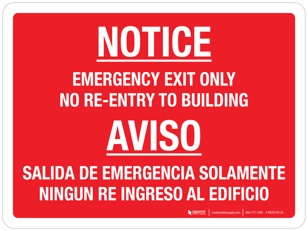 Notice - Emergency Exit Only No Re-Entry To Building - Bilingual ...