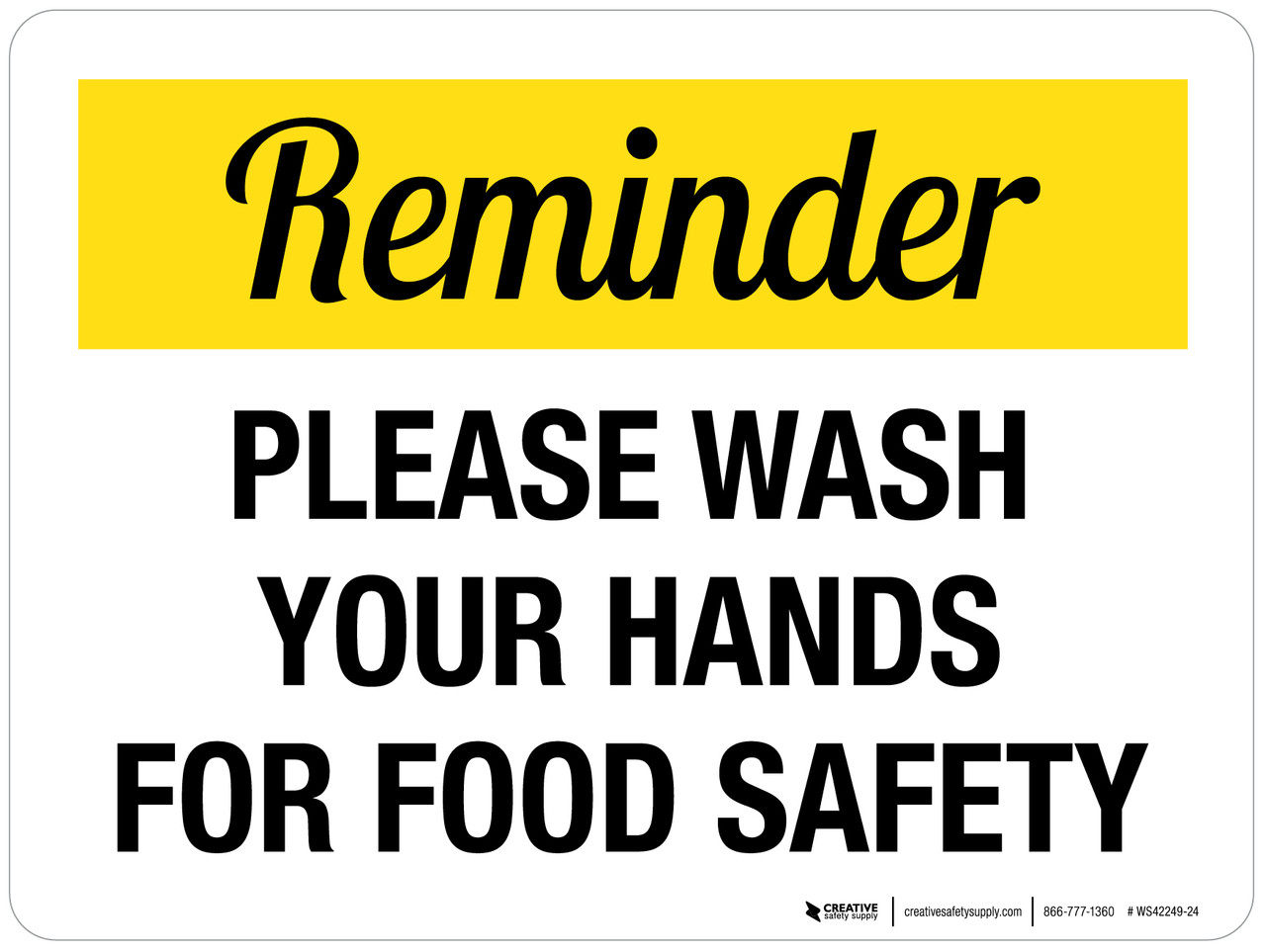 Reminder - Please Wash Your Hands For Food Safety Landscape - Wall Sign