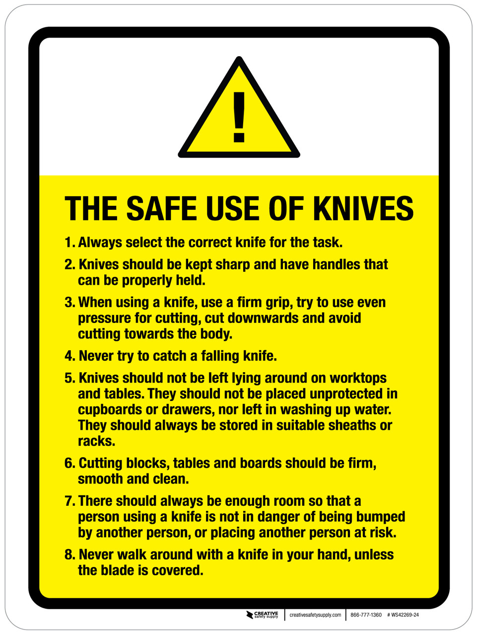 The Safe Use Of Knives Portrait - Wall Sign | Creative Safety Supply