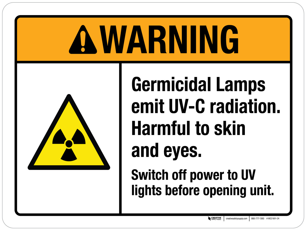 Warning: Germicidal Lamps Emit UV-C Radiation Harmful To Skin And Eyes ...