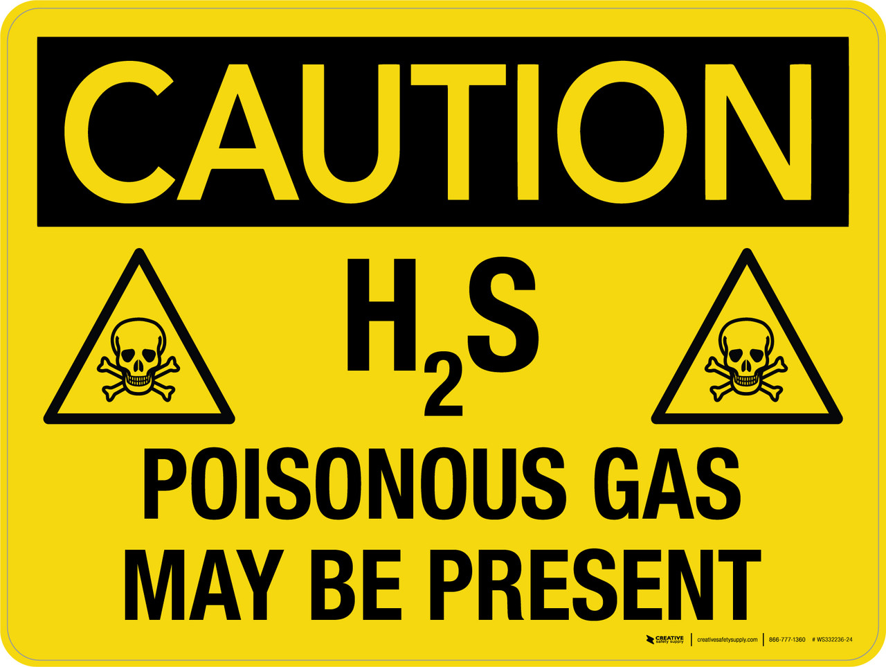 Caution: H2S Poisonous Gas May Be Present Landscape - Wall Sign ...