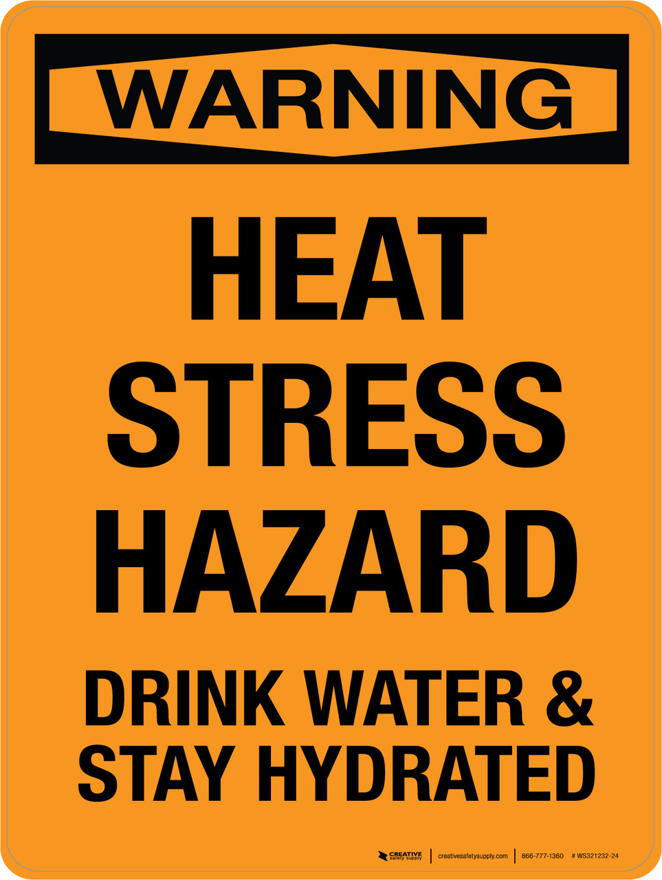 Warning: Heat Stress Hazard - Drink Water and Stay Hydrated Portrait ...