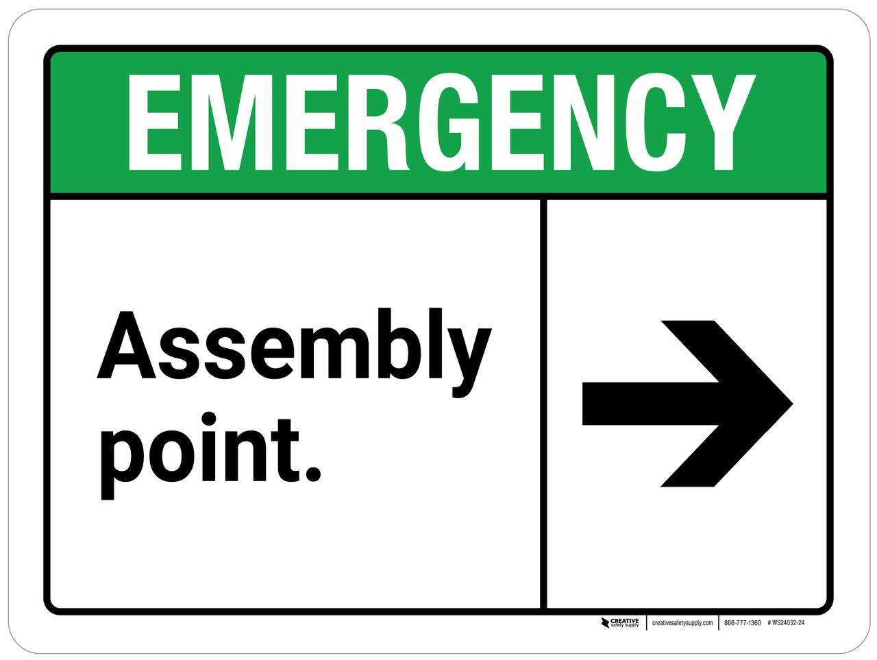 Emergency: Assembly Point with Right Arrow ANSI Landscape - Wall Sign