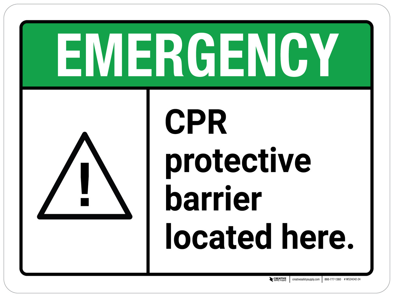 Emergency: CPR Protective Barrier Located Here ANSI Landscape - Wall Sign