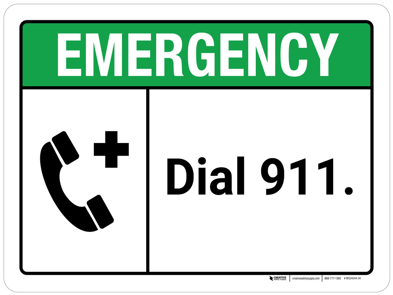 Emergency: Dial 911 ANSI Landscape - Wall Sign