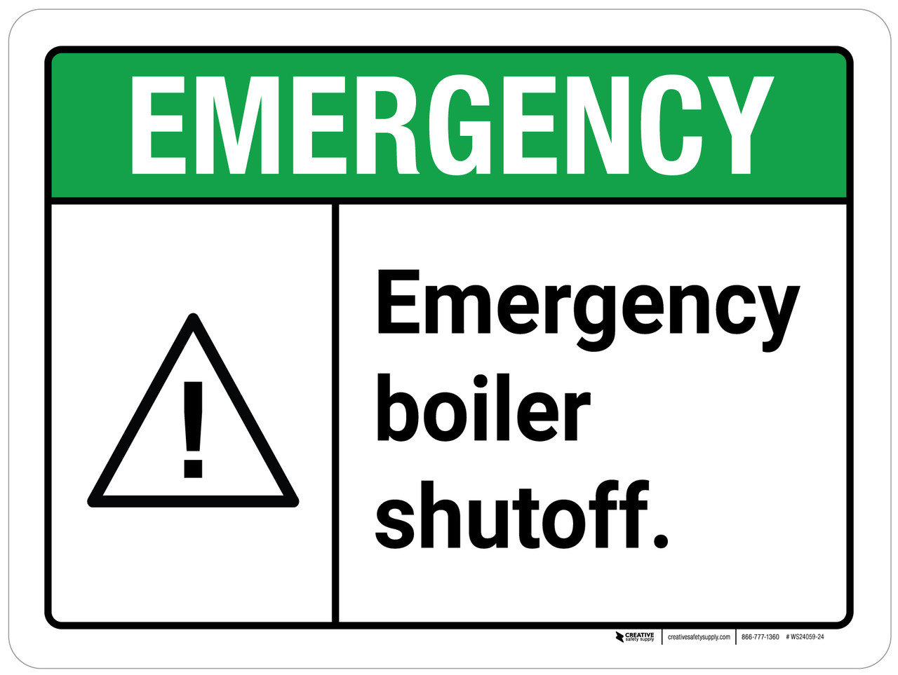 Emergency: Emergency Boiler Shutoff ANSI Landscape - Wall Sign ...