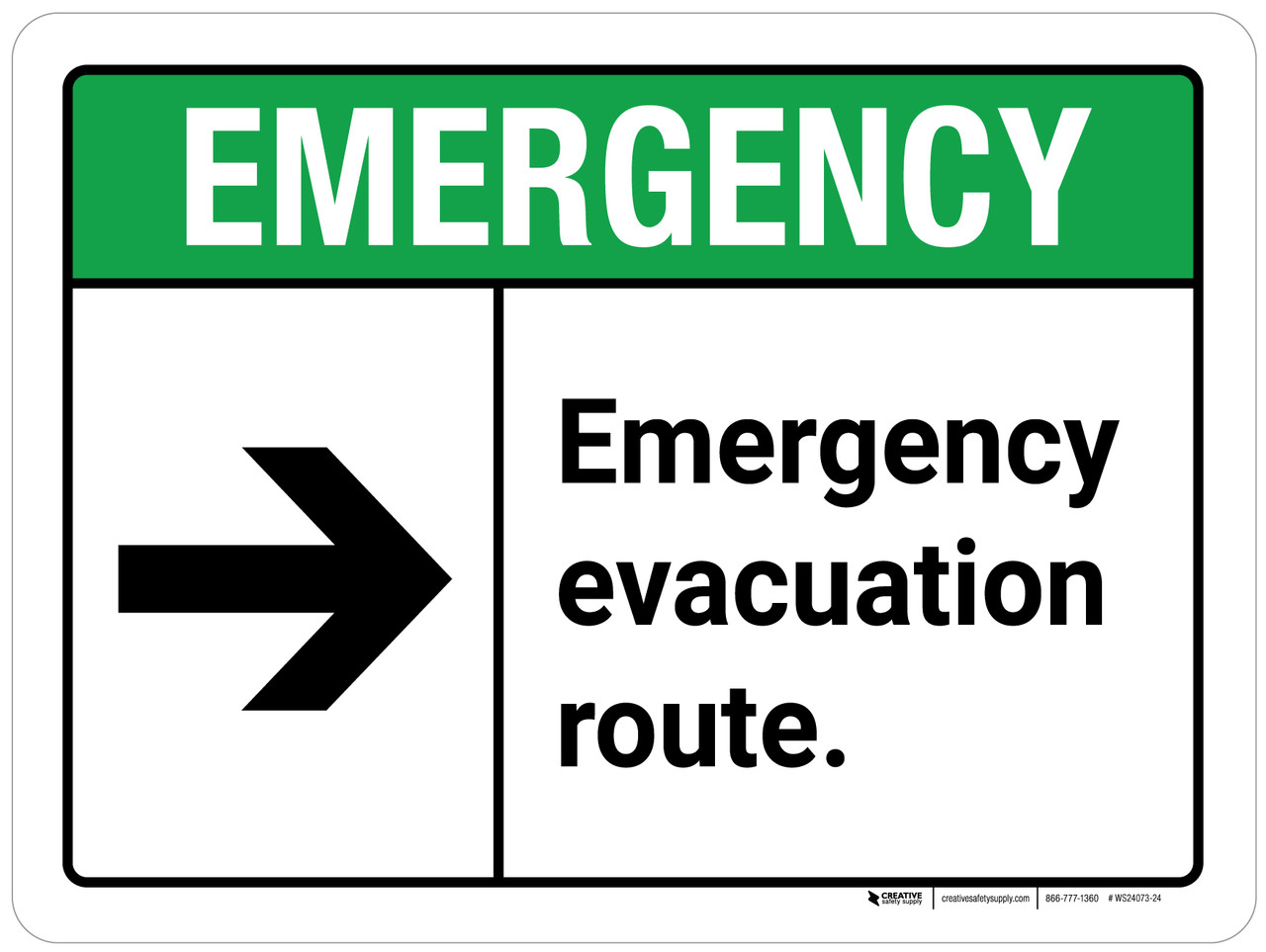 Emergency: Emergency Evacuation Route with Right Arrow ANSI Landscape ...