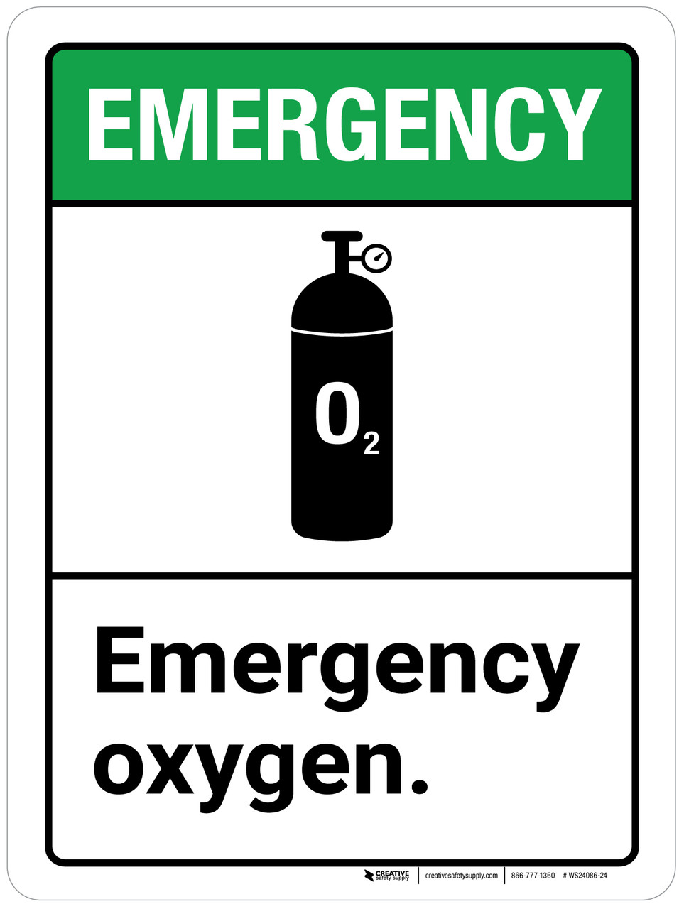 Emergency: Emergency Oxygen ANSI Portrait - Wall Sign