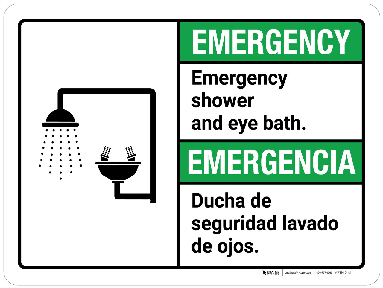 Emergency: Emergency Shower and Eye Bath Spanish ANSI Landscape - Wall ...