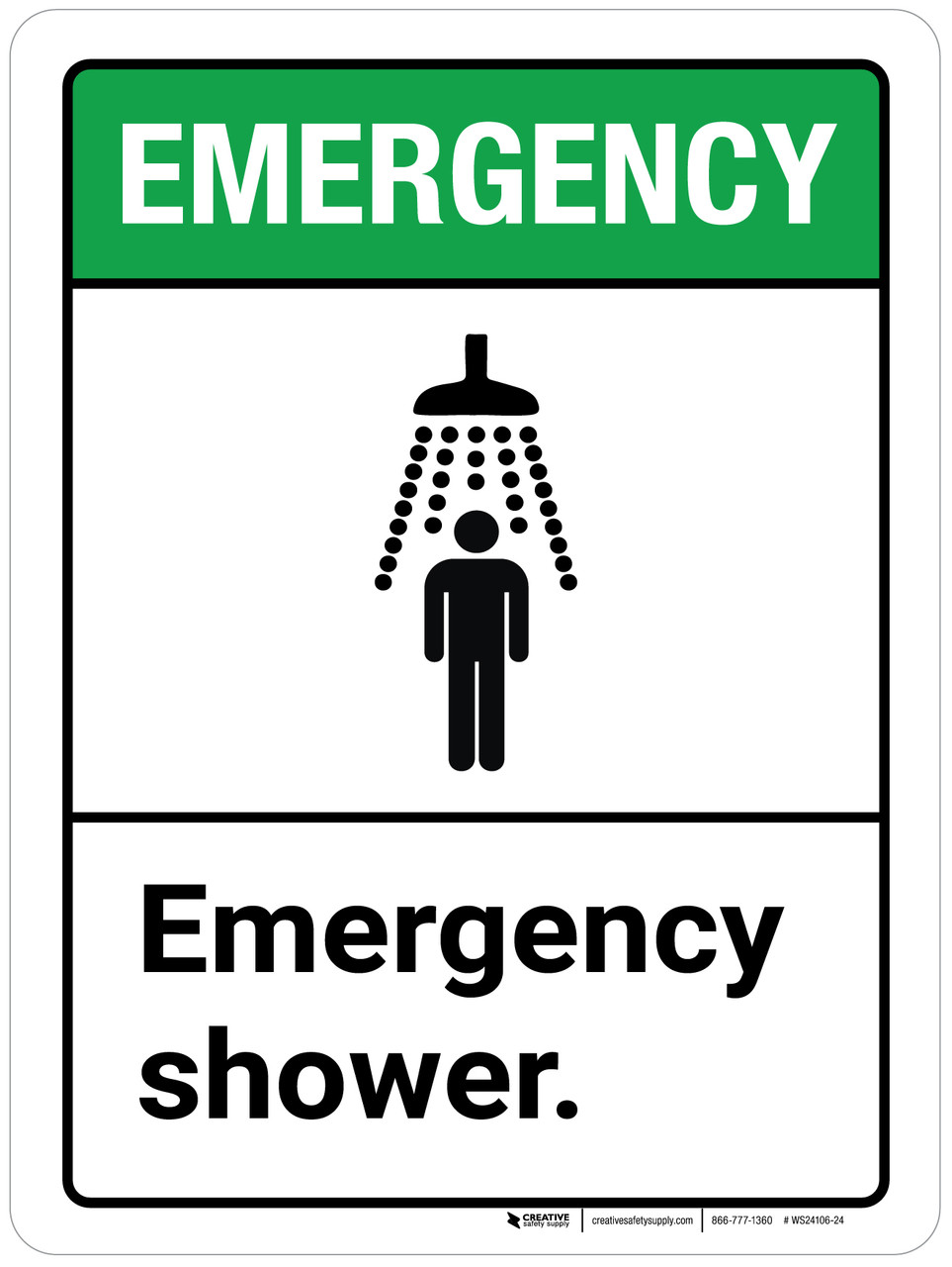 Emergency: Emergency Shower ANSI Portrait - Wall Sign