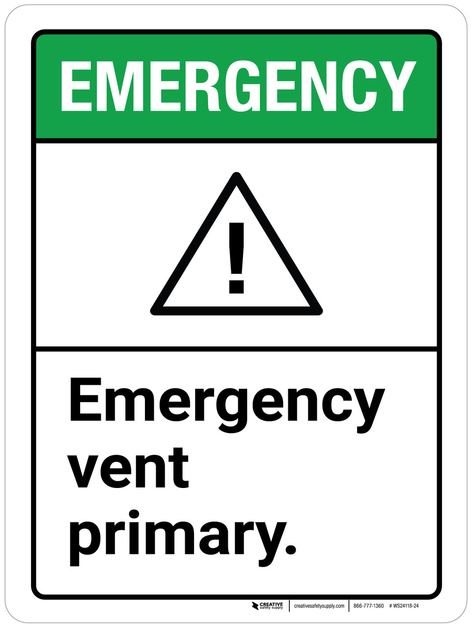 Emergency: Emergency Vent Primary ANSI Portrait - Wall Sign