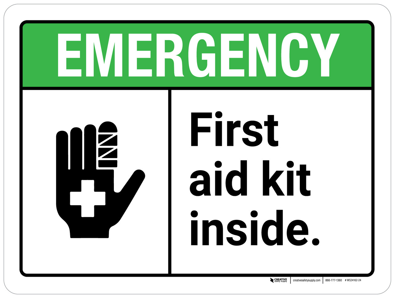 Emergency: First Aid Kit Inside ANSI Landscape - Wall Sign
