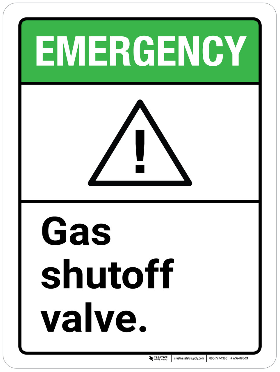 Emergency: Gas Shutoff Valve ANSI Portrait - Wall Sign | Creative ...