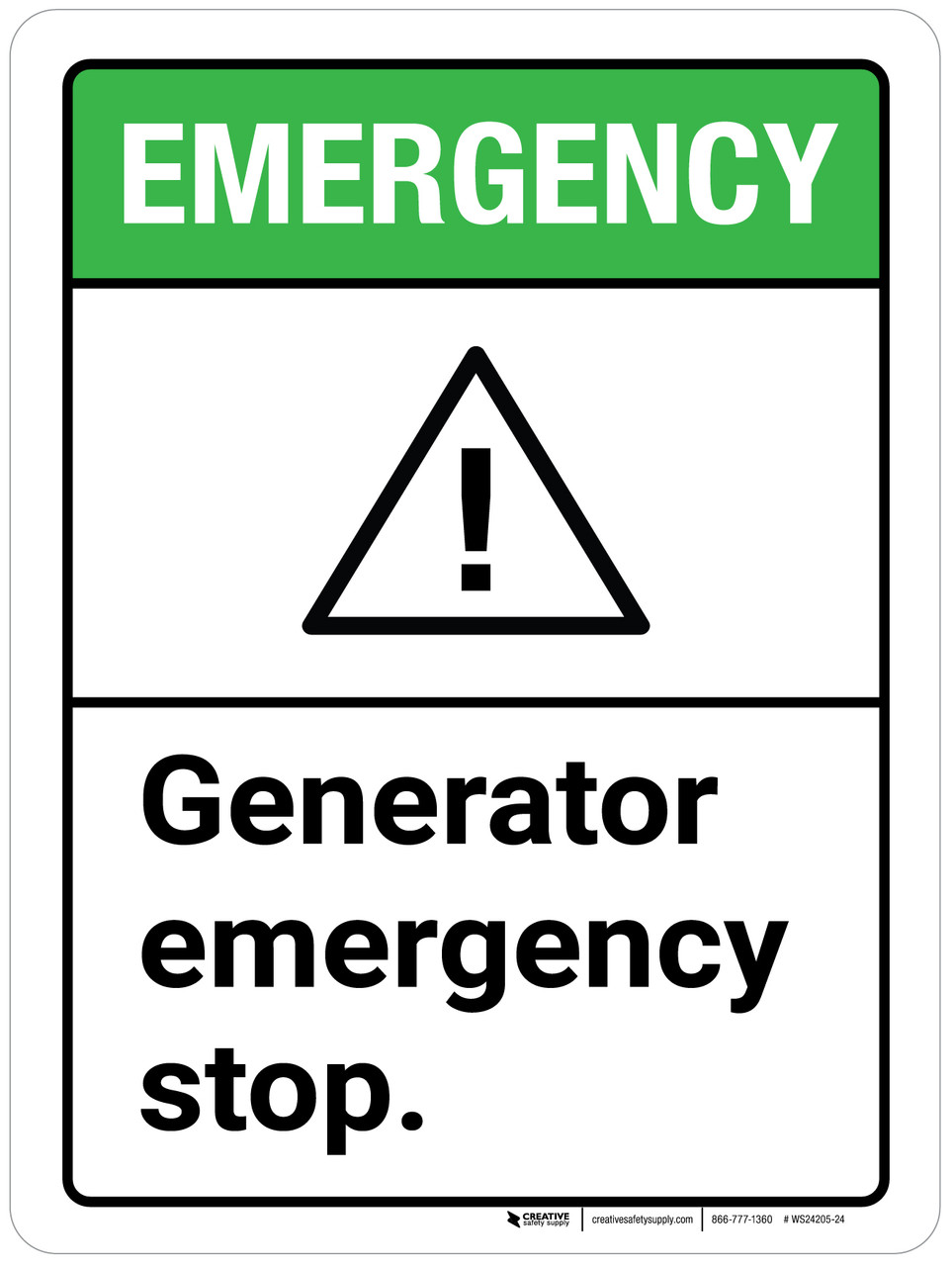 Emergency: Generator Emergency Stop ANSI Portrait - Wall Sign