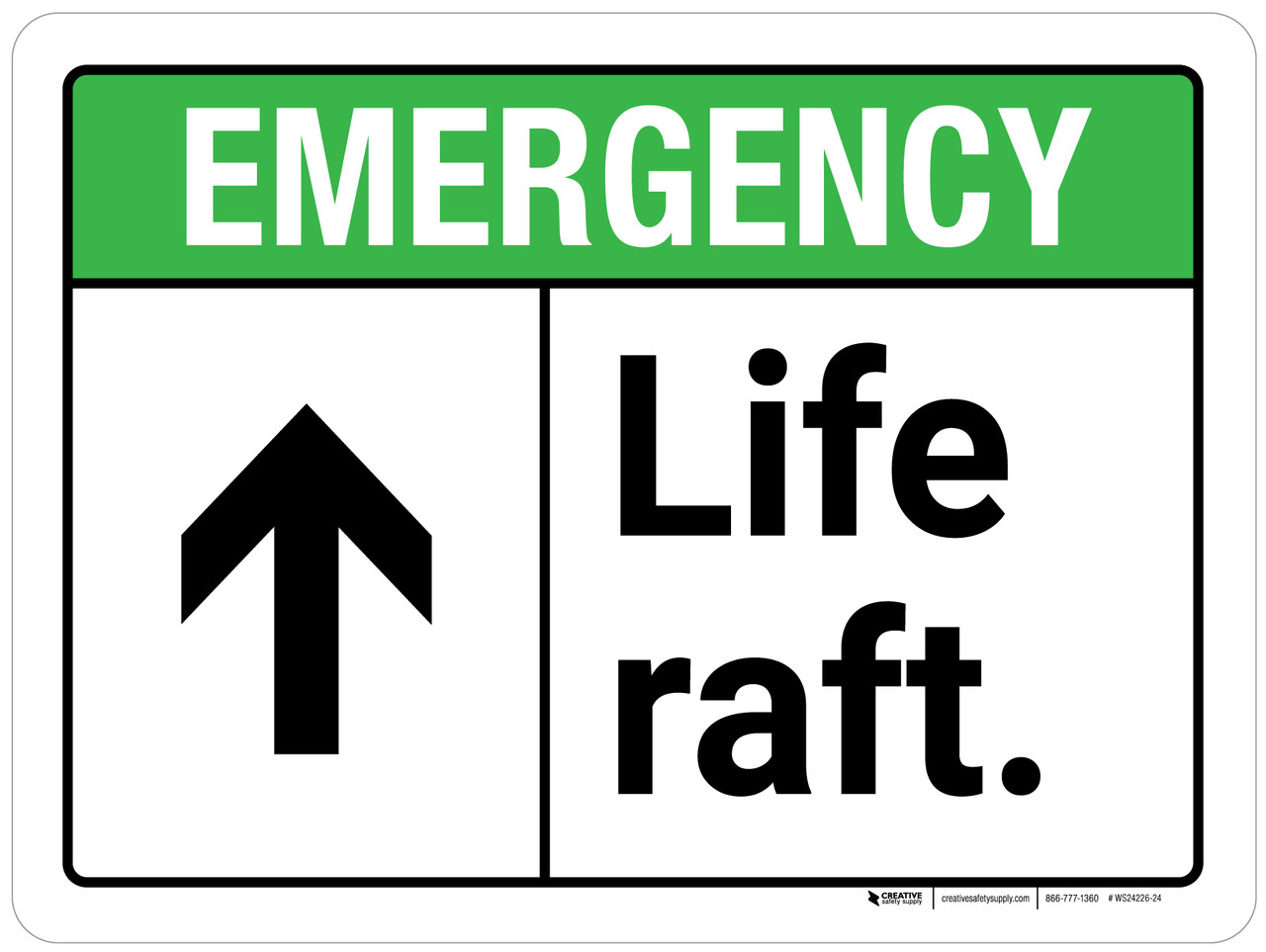 Emergency: Life Raft with Top Arrow ANSI Landscape - Wall Sign ...