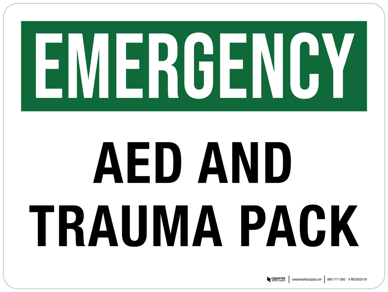 Emergency: AED and Trauma Pack Landscape - Wall Sign