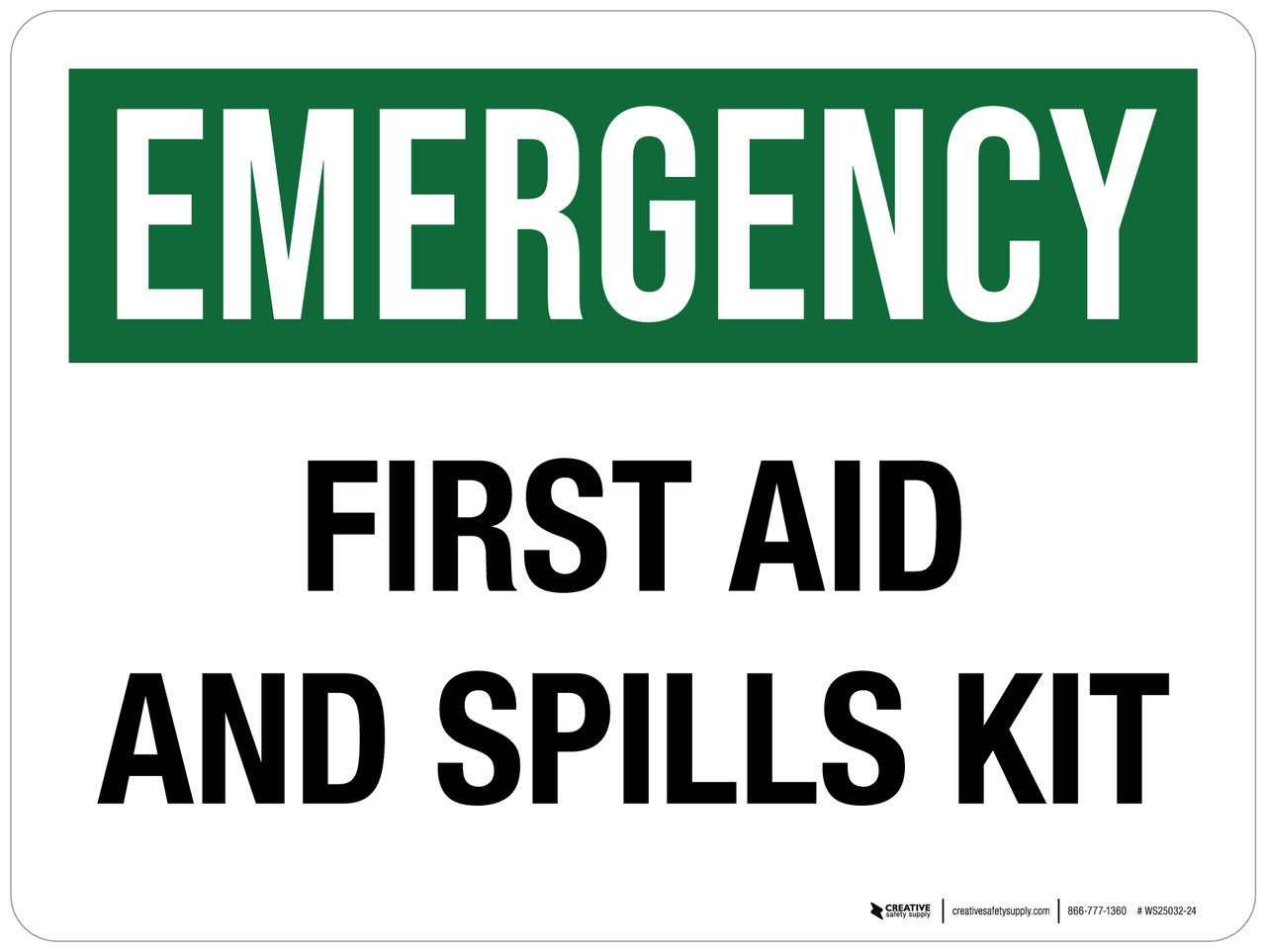 Emergency: First Aid and Spills Kit Landscape - Wall Sign | Creative ...