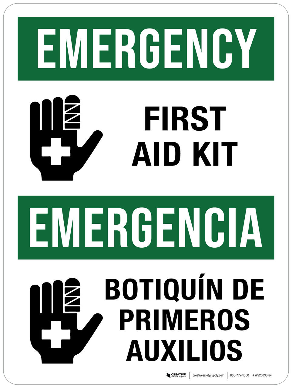 Emergency: First Aid Kit Bilingual Portrait - Wall Sign | Creative ...