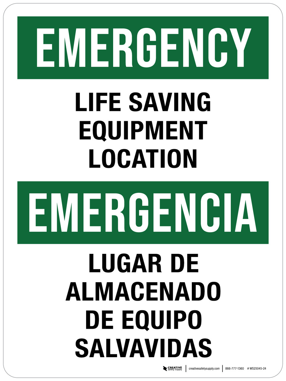Emergency: Life Saving Equipent Location Bilingual Portrait - Wall Sign ...