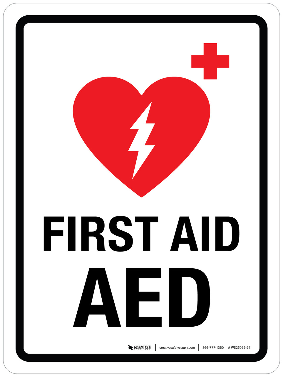 First Aid AED with Icon Portrait - Wall Sign
