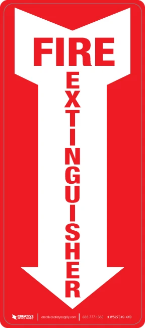 Fire Extinguisher Arrow Down Portrait - Wall Sign