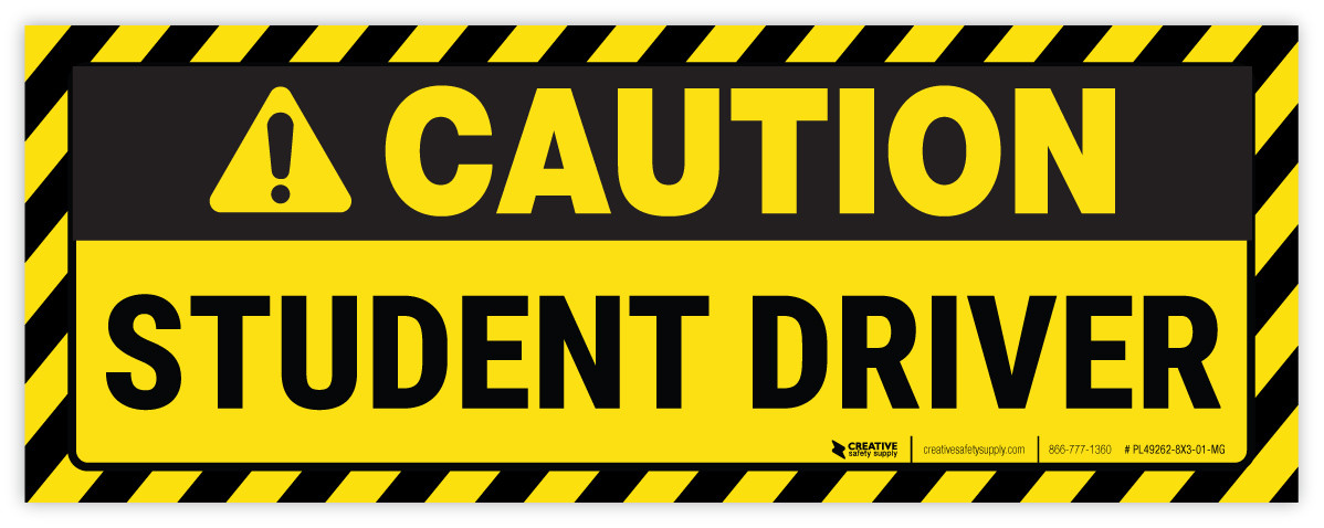 Caution: Student Driver (With Hazard Lines) - Waterproof Car Magnet ...