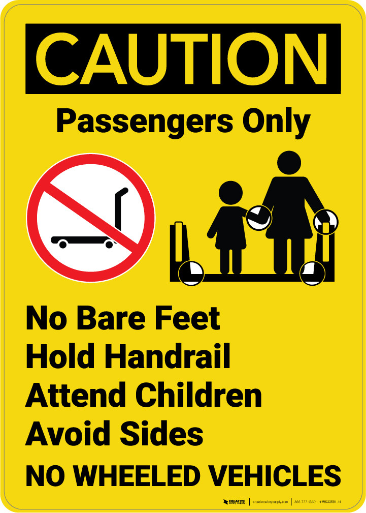 Caution: Escalator Passengers Only Rules - Wall Sign | Creative Safety ...