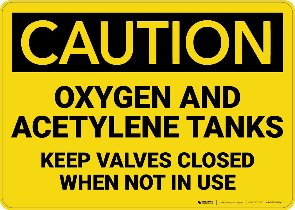 Caution: Oxygen and Aceylene Tanks Keep Valves Closed - Wall Sign