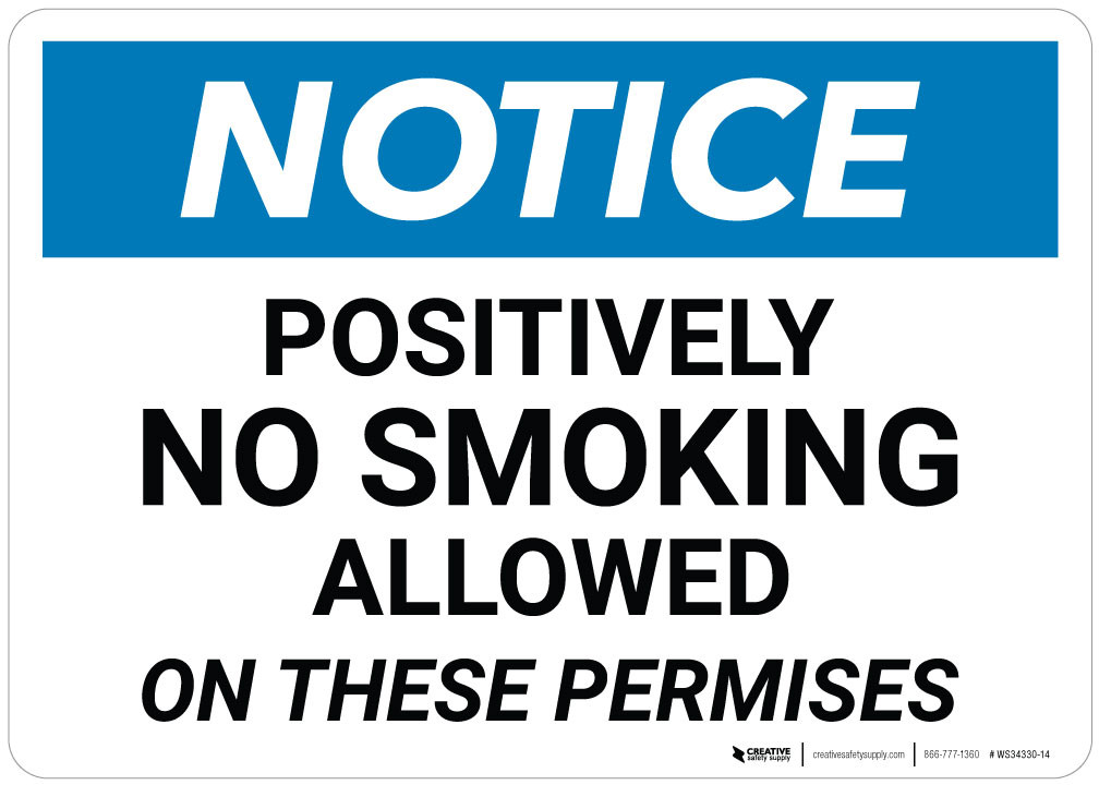 Notice: No Smoking Sign Allowed On These Premises - Wall Sign ...