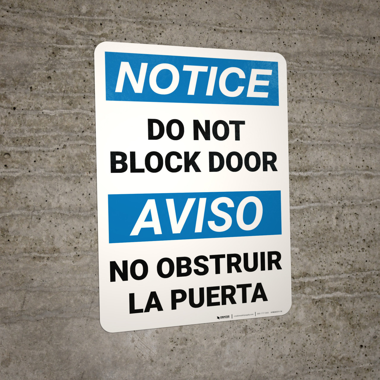 Notice: Do Not Block Door Bilingual Spanish - Wall Sign | Creative ...