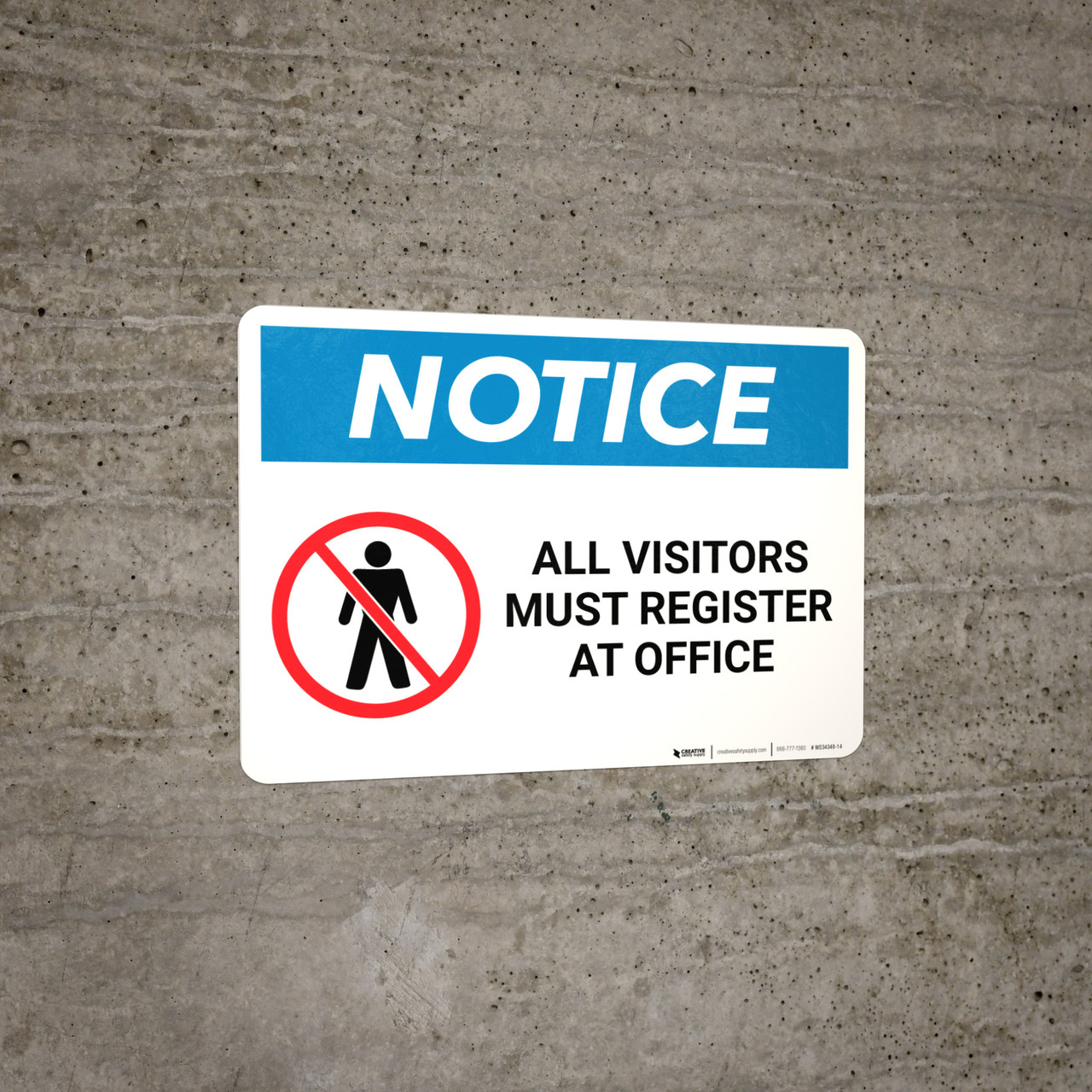 Notice: All Visitors Must Register At Office With Icon - Wall Sign ...