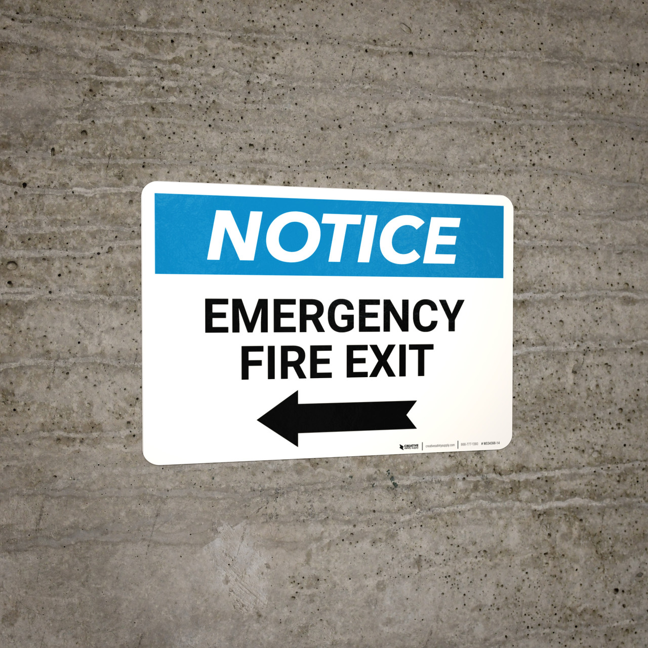 Notice: Emergency Fire Exit with Arrow Left - Wall Sign