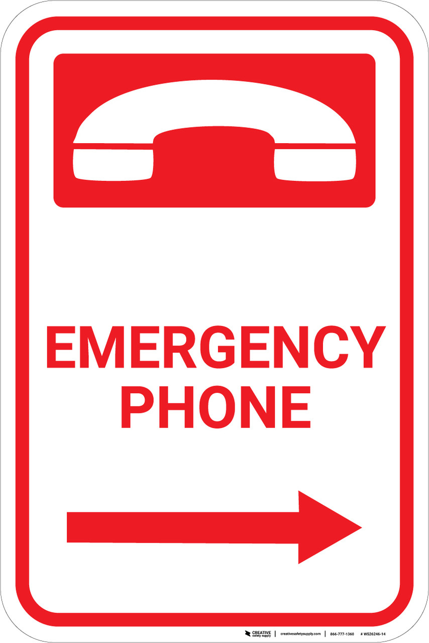 Emergency Phone with Icon and Right Arrow Portrait - Wall Sign