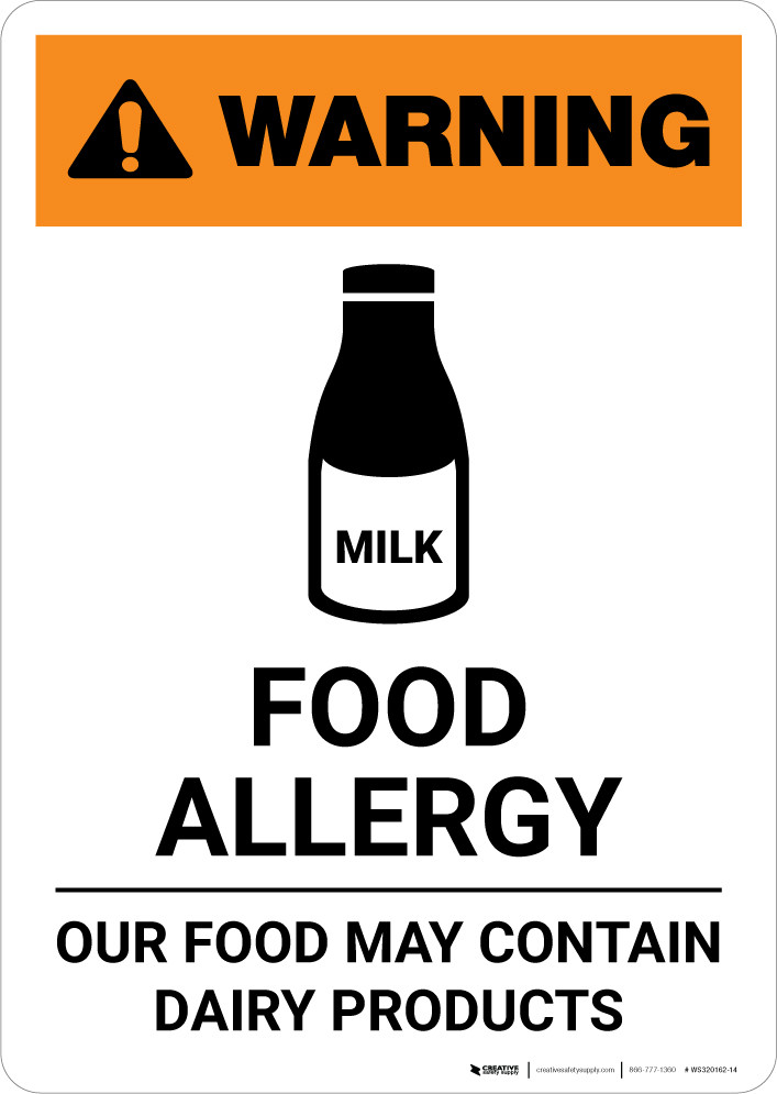 Warning: Food Allergy - Food May Contain Dairy with Icon - Portrait ...