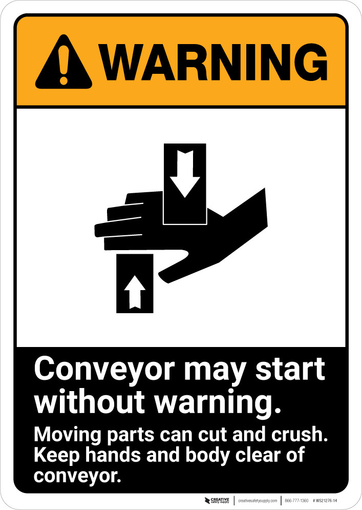 Warning: Conveyor May Start Without Warning ANSI - Portrait Wall Sign