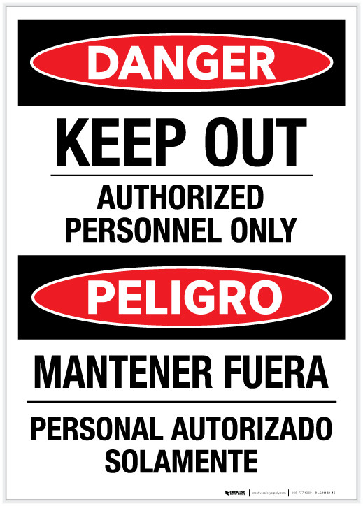 Danger: Keep Out - Authorized Personnel Only (Spanish Bilingual) - Label