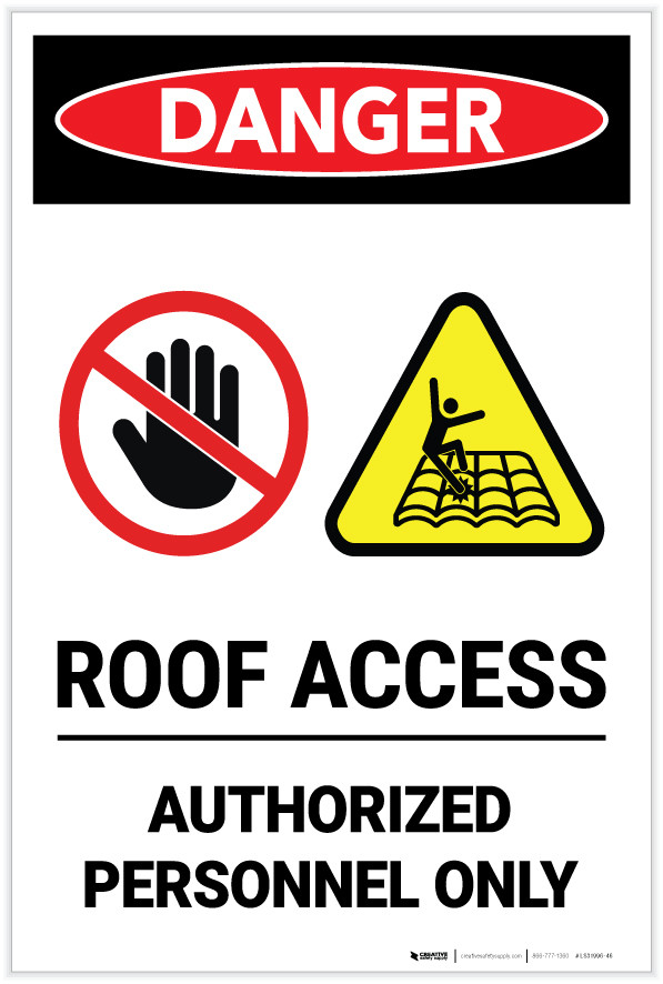 Danger: Roof Access Authorized Personnel Only Portrait with Icons- Label